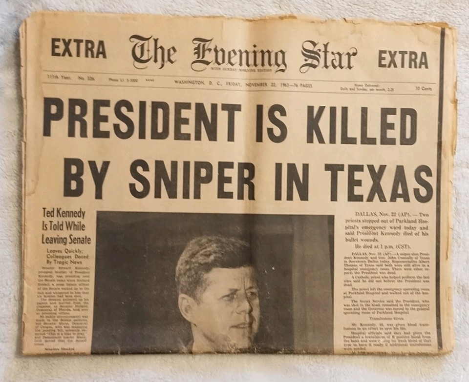 The Evening Star (Washington, D.C.) Lot Of 2 Kennedy Assassination ...