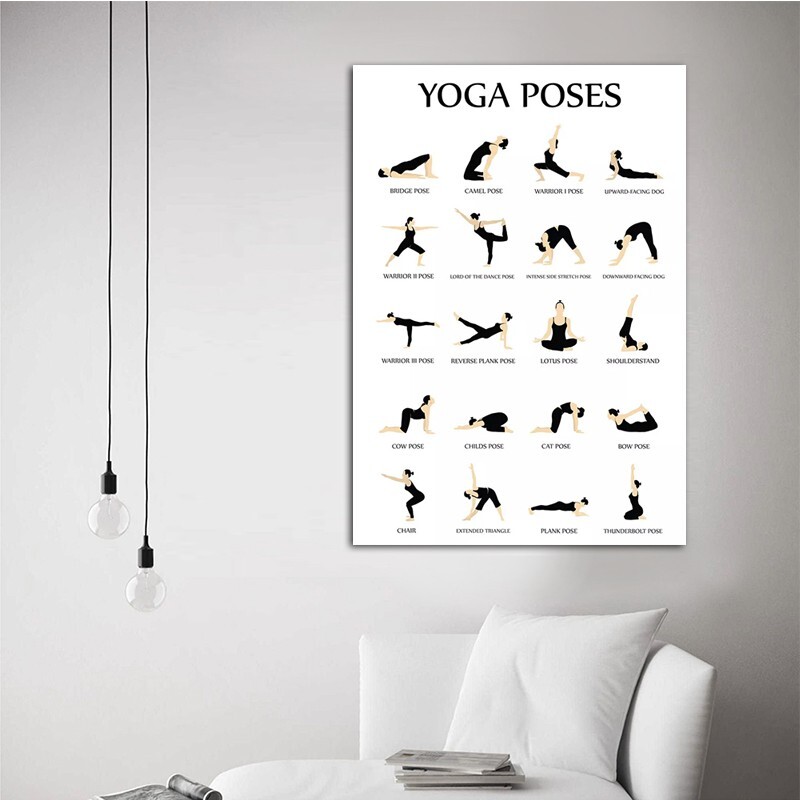 Yoga Poses Reference Chart Poster Canvas Cool Wall Decor 36x24 Living ...