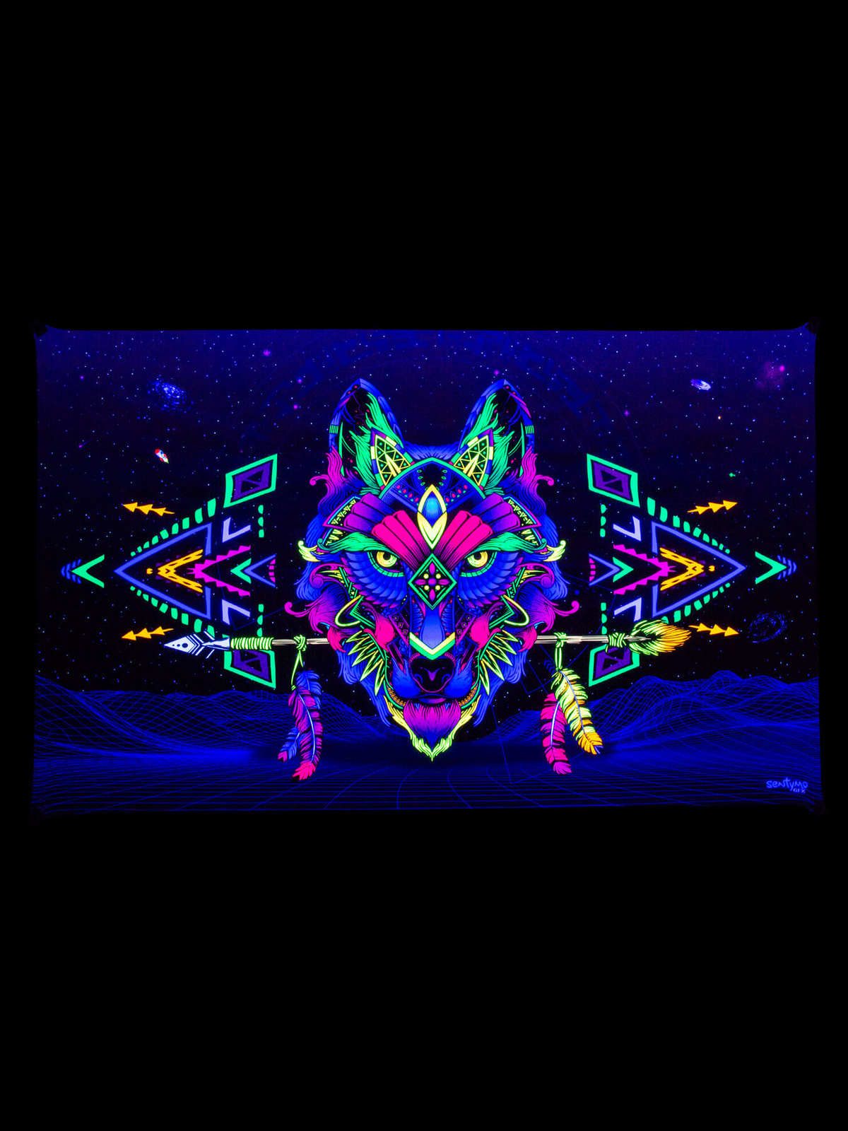 PSYWORK Schwarzlicht Mesh Banner Neon Sentymo Animal Wolf 1,47x2,42m ...
