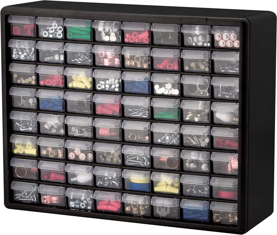 64‑Drawer Plastic Parts Storage Organizer Cabinet Hardware Toy Bin ...