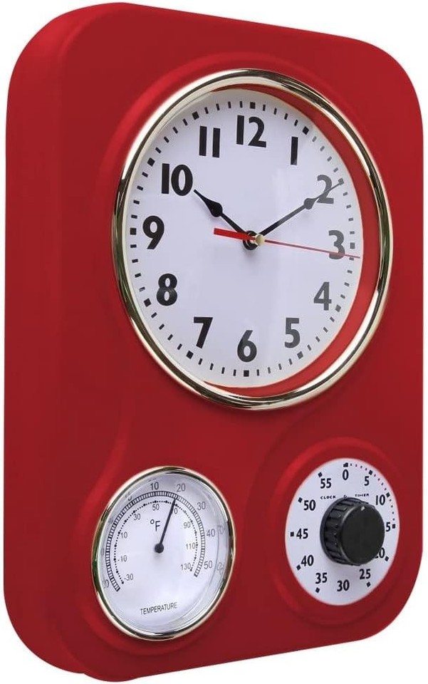 Retro Kitchen Clock (with temperature and timer functions) (Retro Red ...