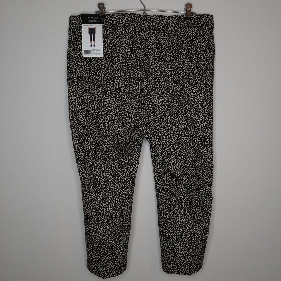 NWT Women's 18 Black Leopard Print RAFAELLA Comfort Capri Pull on Pants ...