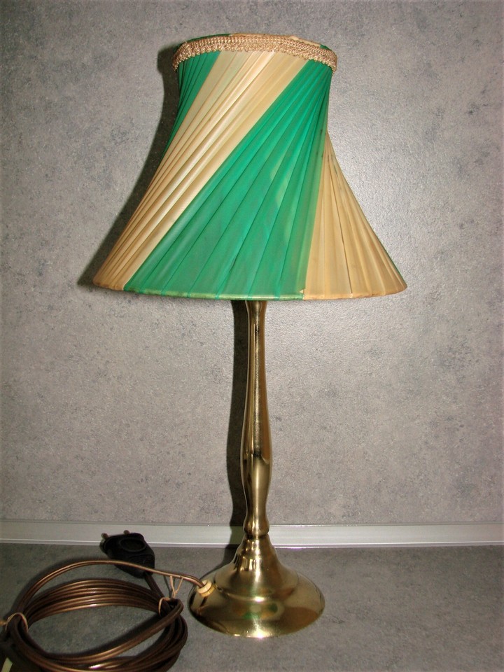 Vintage Desk Lamp Bronze Base - Light Fixture - Vinyl Ribbon Shade | eBay