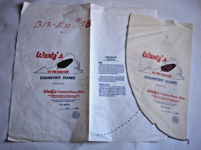PAIR Vintage Paper / Cloth Bags - WERTZ'S COUNTRY HAMS, ROANOKE ...