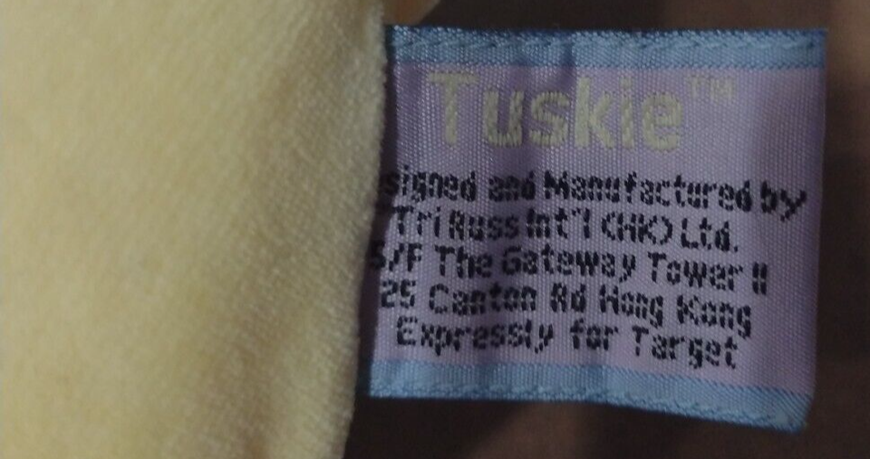 Tuskie Yellow Pink Elephant Comfy Plush Rattle Vintage 9" Baby Stuffed ...