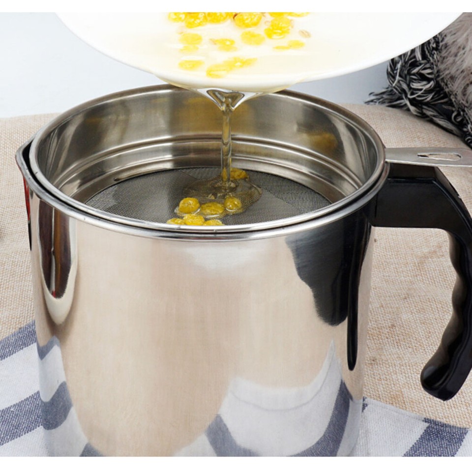 1 pc Stainless Steel Grease pot cooking Oil Pot 1.2L Oilcan Colander ...