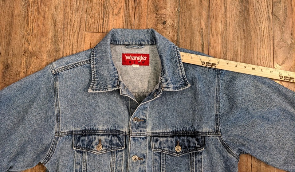 VTG Wrangler Hero Denim Trucker Jacket Coat Mens Large Western Rancher ...