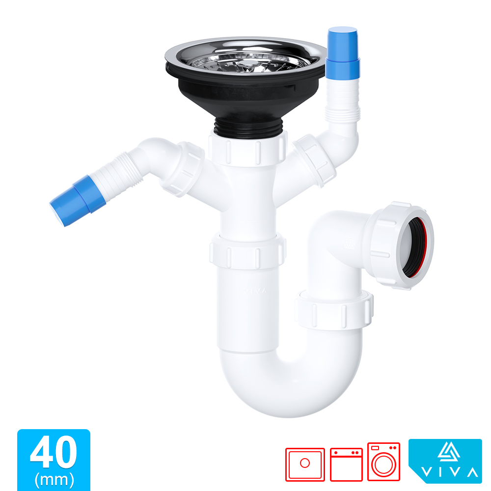 Kitchen Sink Trap Dual Appliance Twin Washing Machine Dishwasher Spigot ...