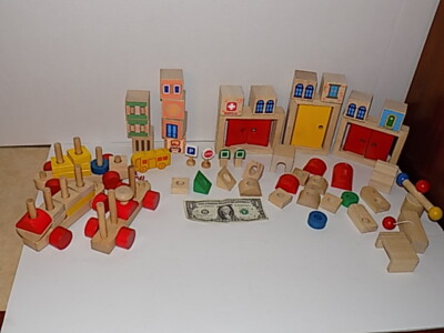 Vintage Wooden Blocks Architectural Houses Buildings Cars Train More 59 ...