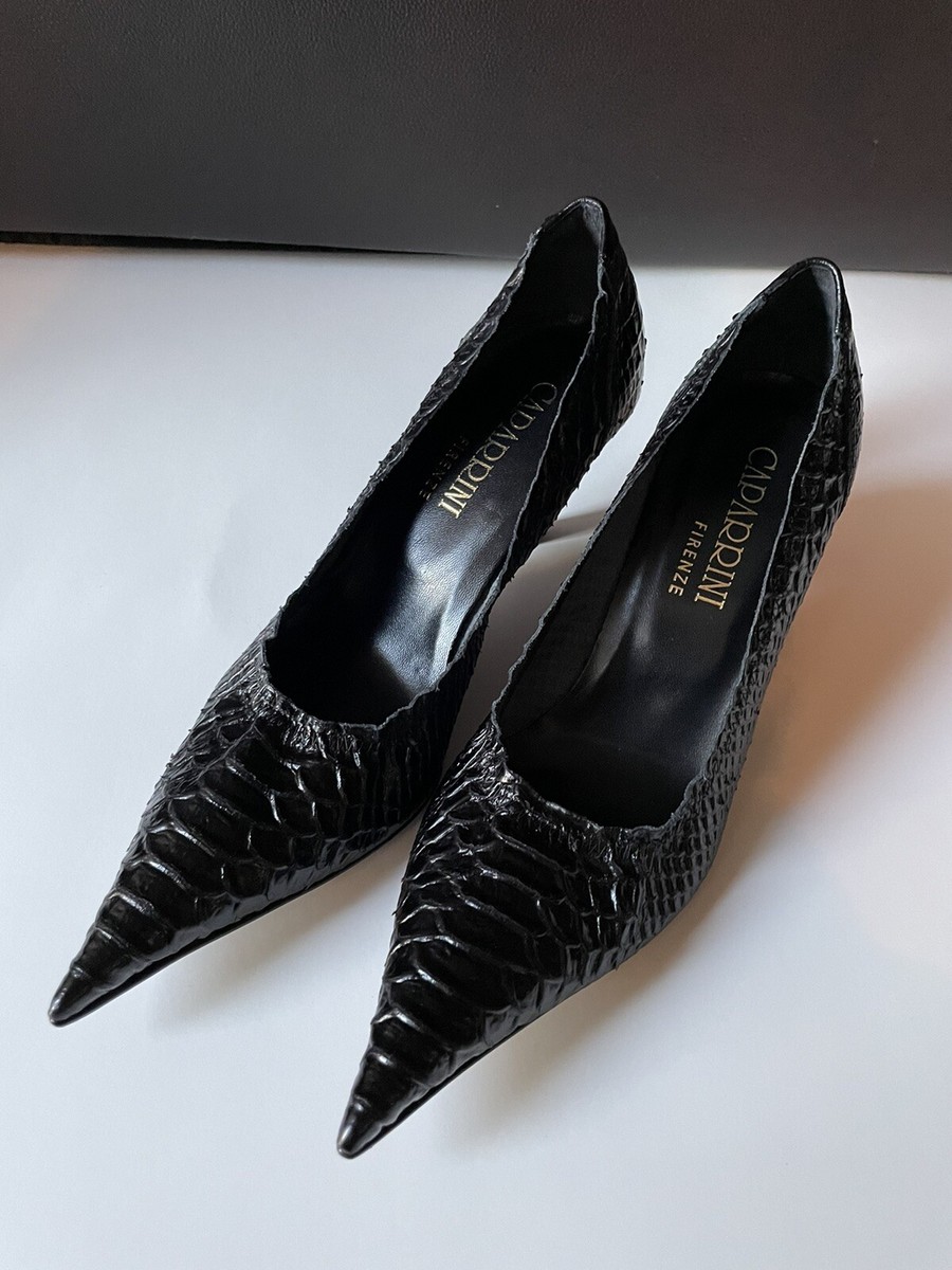 Caparrini Firenze Sz 7M/EU 37.5 Black Leather Croc Pumps Caparrini Firenze Sz 7M/EU 37.5 Black Leather Croc Pumps