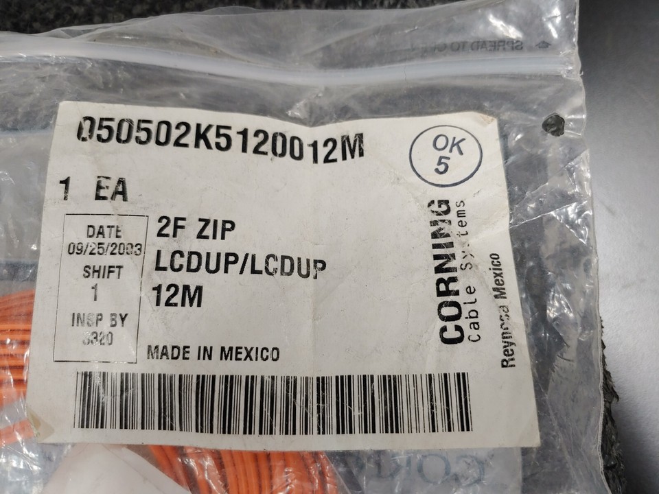 CORNING 050502K5120012M 2F ZIP LCDUP/LCDUP 12M Fiber Optic Cable ...