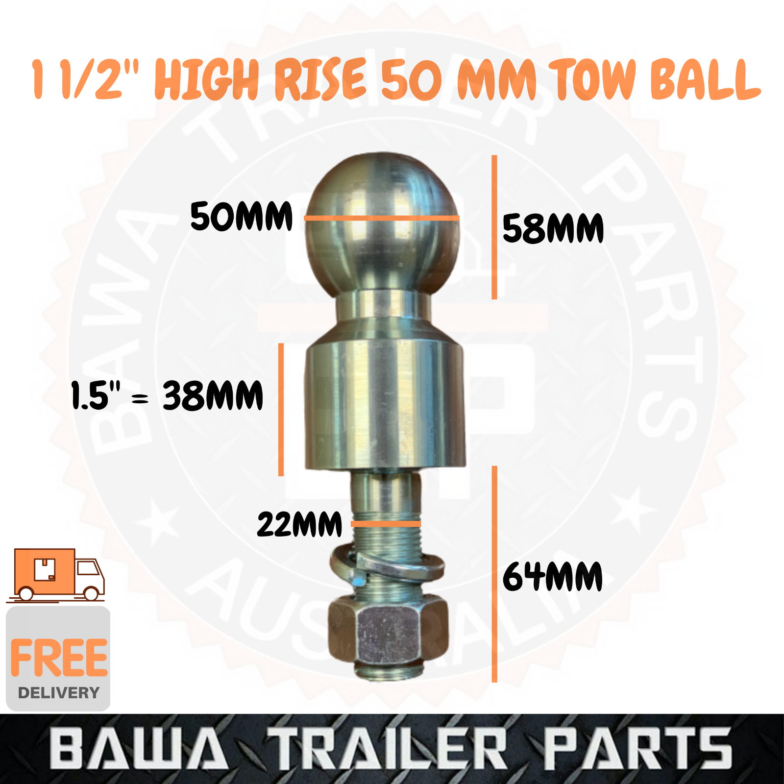 Towball High Rise Trailer Coupling! High Rise Tow Ball 50mm 1.5" 3500kg ...