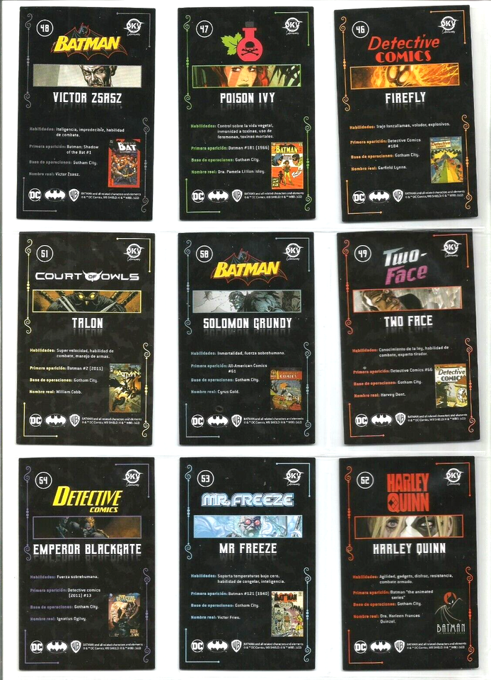 DC Comics BATMAN Basic Cards Full Set 97/97 + Checklist PERU 2022 ...