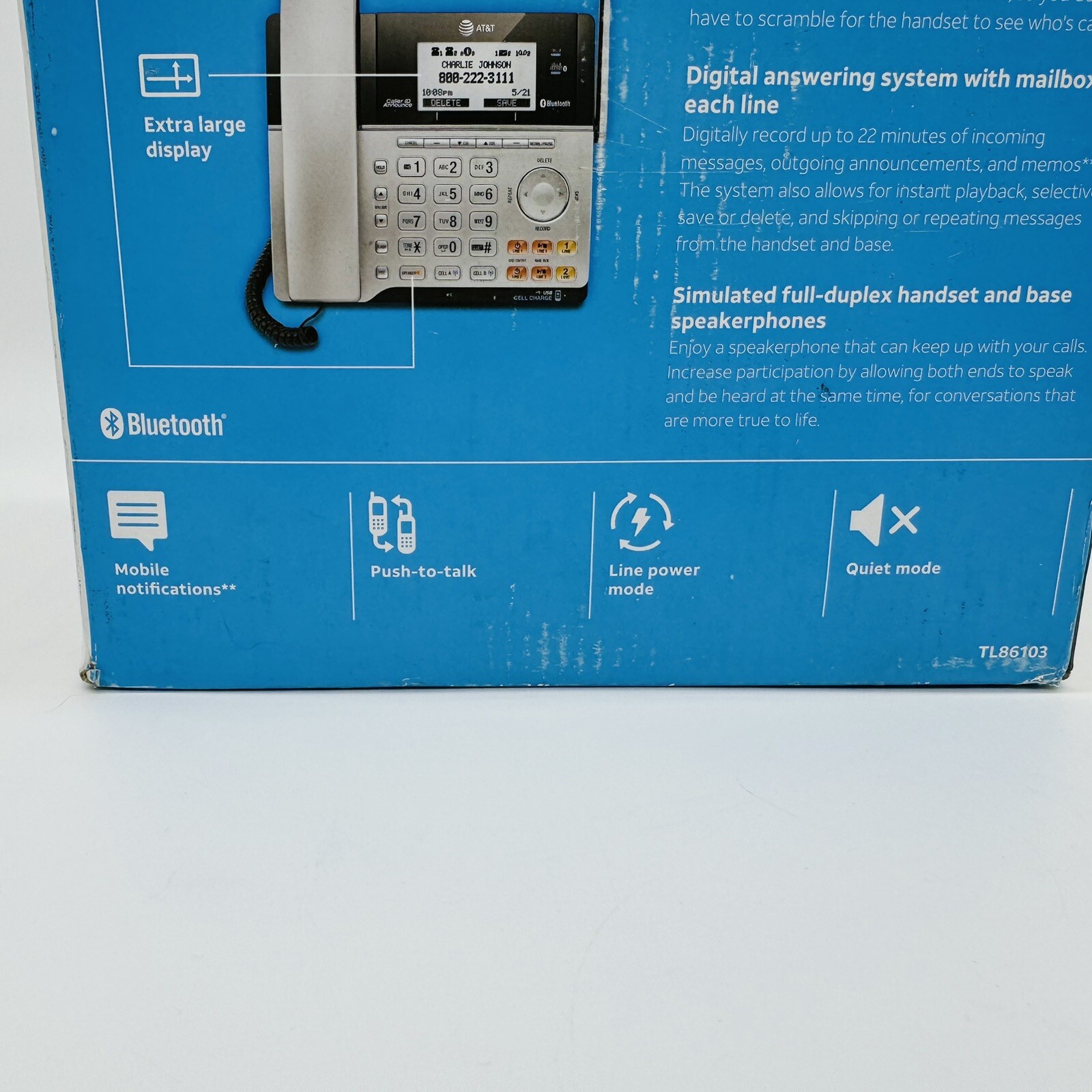 AT&T - TL86103 DECT 6.0 2-Line Expandable Corded/Cordless Phone with ...