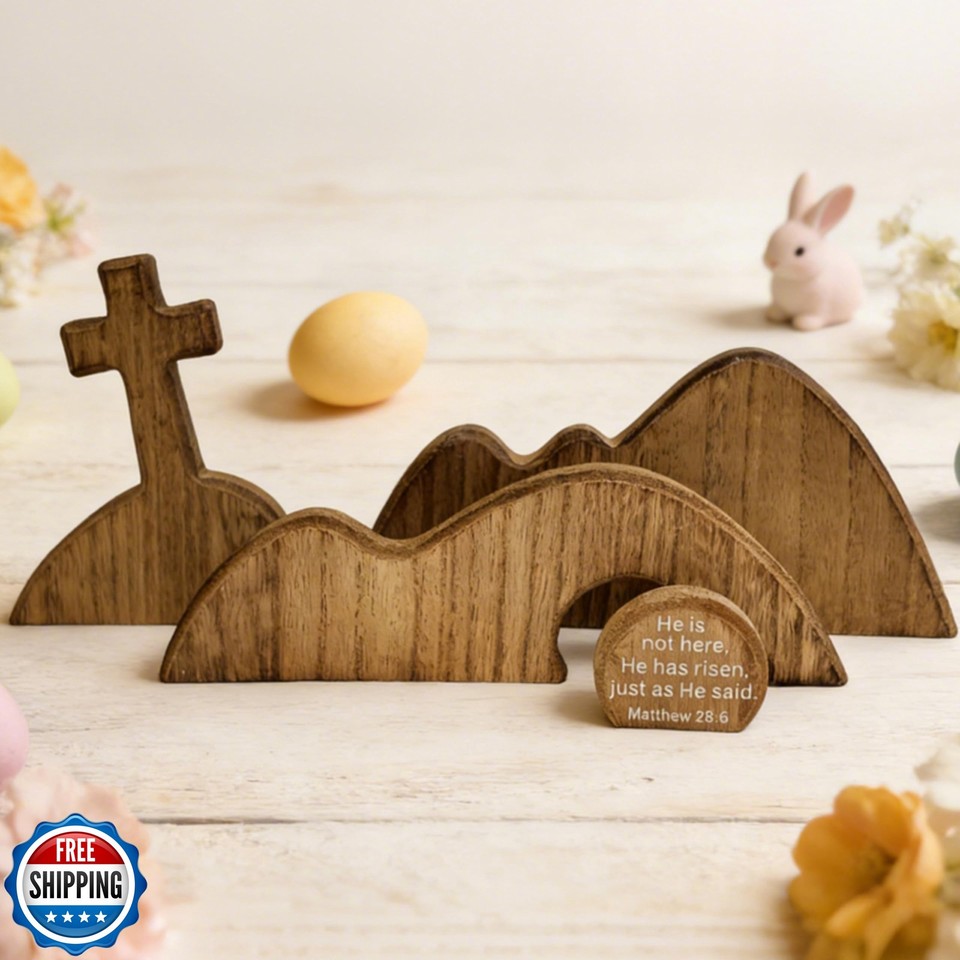 FESTGLOX Wooden Empty Tomb Set with Cross, Empty Tomb Easter Scene for ...
