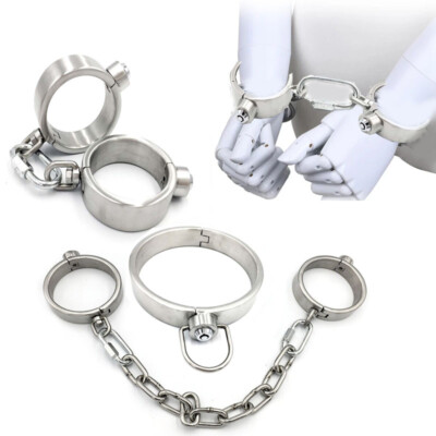 Heavy Duty Stainless Steel Neck Collar Handcuffs Ankle Cuffs Slave BDSM ...