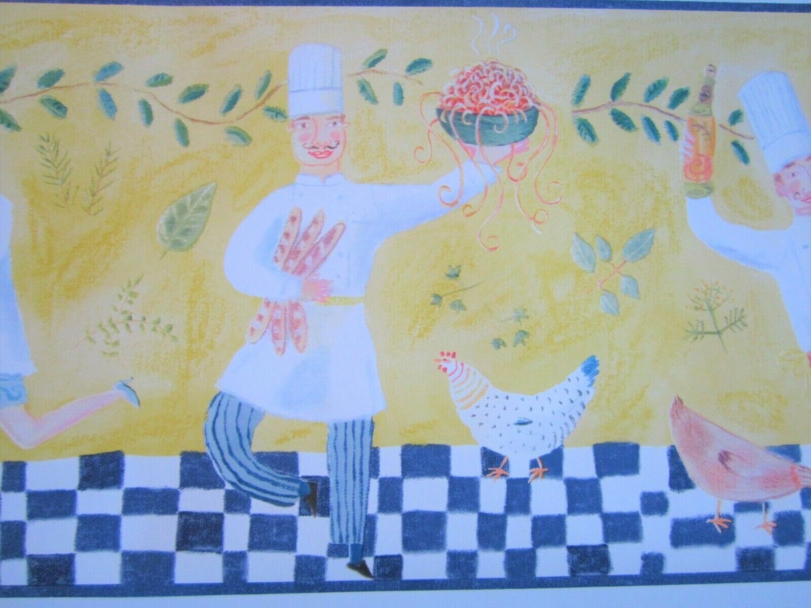 LAST ONE - Silly Italian Chefs Wallpaper Wall Border kitchen YELLOW ...