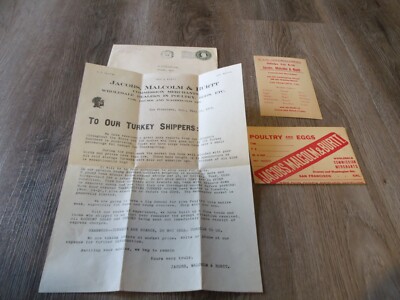 VINTAGE JACOBS, MALCOLM & BURTT POULTRY AND EGGS CALIFORNIA ADVERTIDING ...
