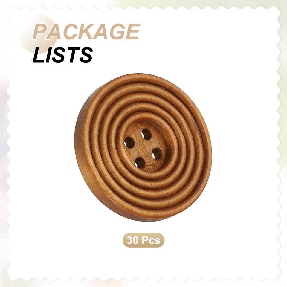 30pcs 48L DIY Sewing Button 1-3/16" Wooden Round 4-Hole Craft Button ...