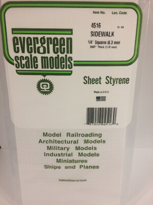 NEW Evergreen Scale Models #4516 Sidewalk 1/4 in Squares x .040 6 x 12 ...