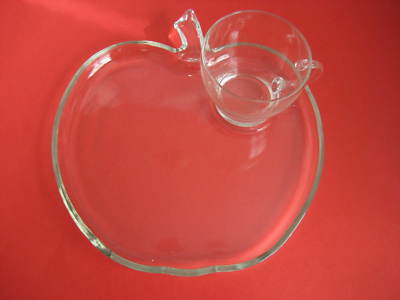 Vintage Apple Shaped Clear Glass Plate CUP Appetizer Dip TEACHER GIFT ...