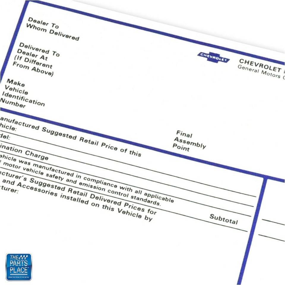 1972-1973 Chevy Cars New Vehicle Retail Window Price Sticker DC0139 EA ...
