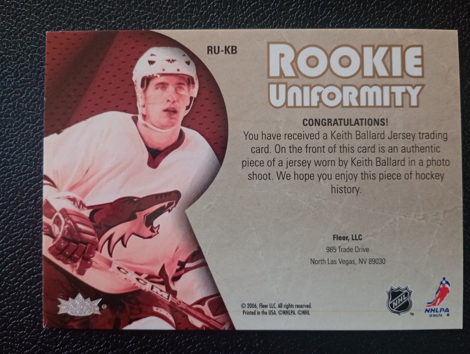 2006 Fleer Ultra Keith Ballard JERSEY Coyotes | eBay
