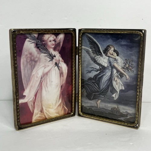 double sided hinged metal frame mcm angels religious 3.5x5 inch | eBay