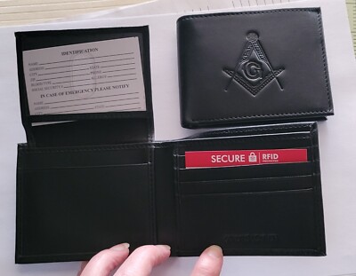 Wallet Black Identity theft protection Masonic Mason Leather LW111B | eBay