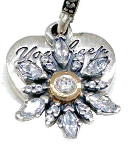 Pandora Retired Sterling Silver and 14K Gold Snowflake Heart Dangle ...