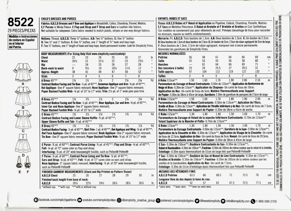 Simplicity 8522 Girls Dresses & Purse Sewing Pattern Uncut Size 3-8 | eBay