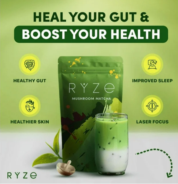 ORGANIC RYZE Mushroom Matcha Coffee, RYZE MUSHROOM MATCHA 180g-30 ...