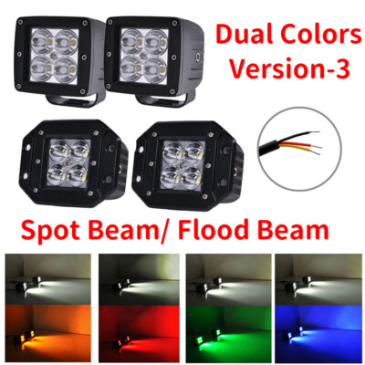 2x 3" 24W Dual Colors Led Work Light Bar Flush Mount Cube Pods For ATV ...
