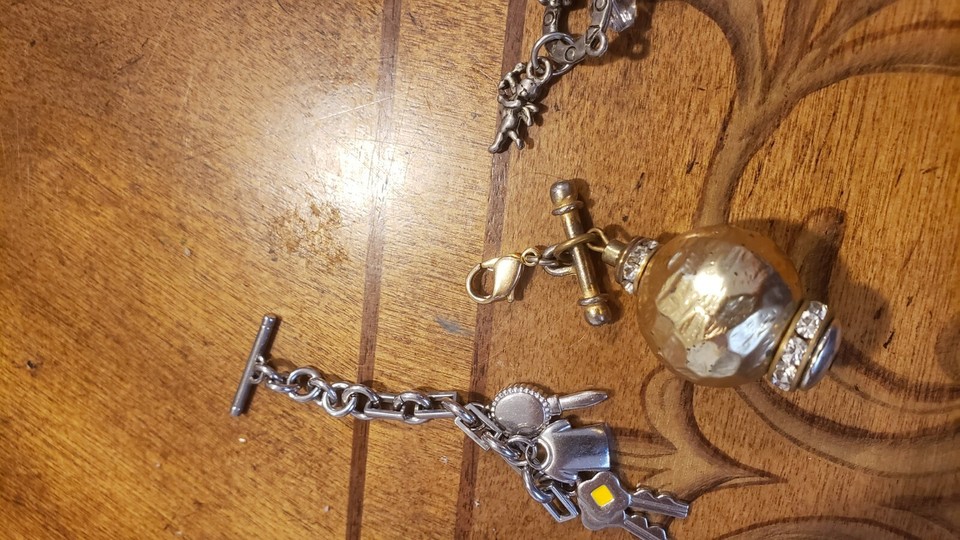 Pre-owned lot of charms silver Express gold ball and piece of bracelet ...