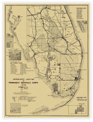 Seminole Indian Camps Map of Florida by Roy Nash circa 1930 - 24" x 32 ...