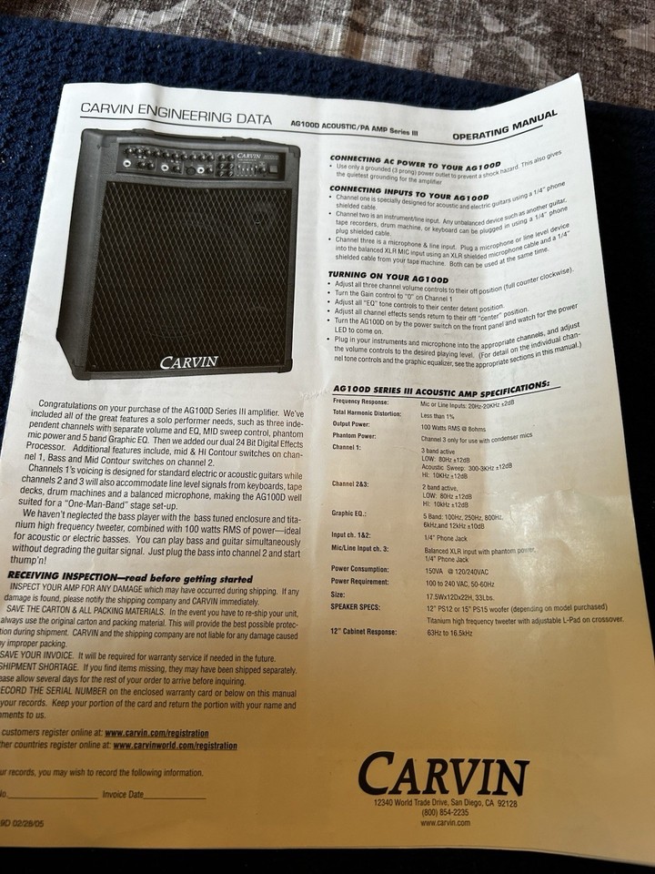 Carvin AG100D Acoustic Guitar Amplifier 100W with Digital Effects | eBay