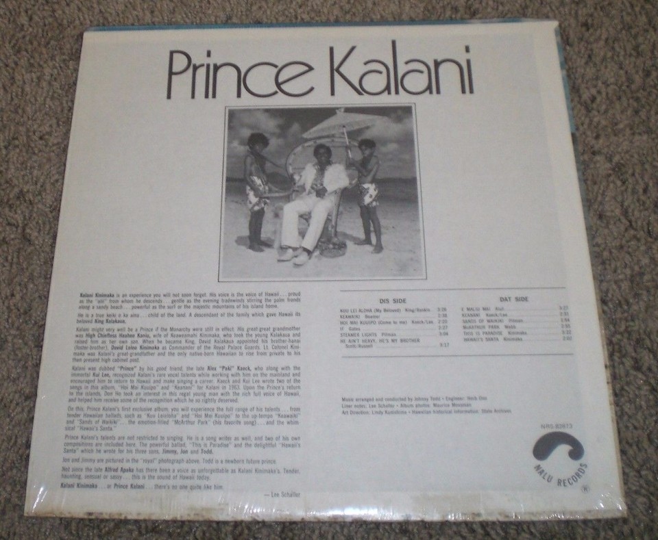 Prince Kalani Kalani Kinimaka~RARE 1974 Private Label Hawaiian~VG++ ...