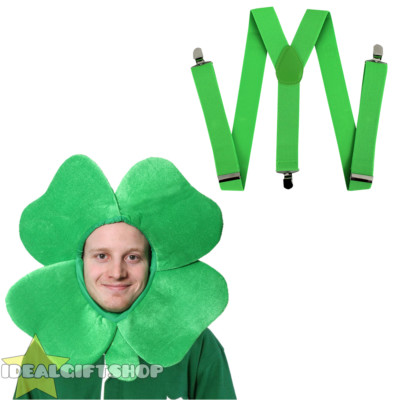 IRISH CLOVER IRELAND RUGBY ST PATRICK'S DAY SET HAT FANCY DRESS GREEN ...