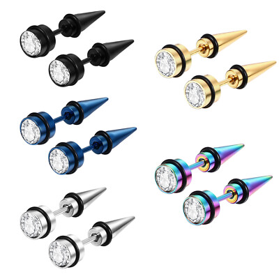 10PCS Stainless Steel Fake Gauge Spike Stud Earrings Set for Men Women ...