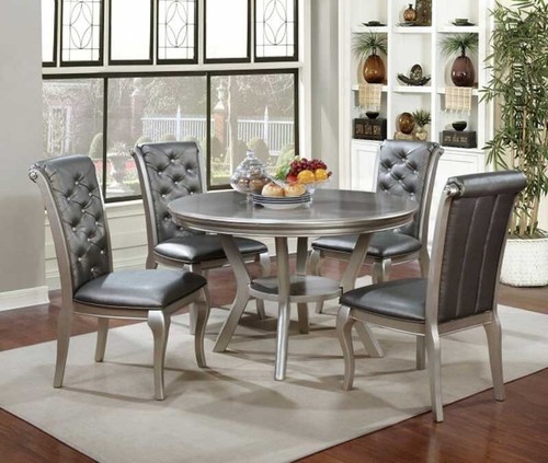 NEW SPECIAL - Champagne Silver Dining Room 5 piece Round Table Chairs ...