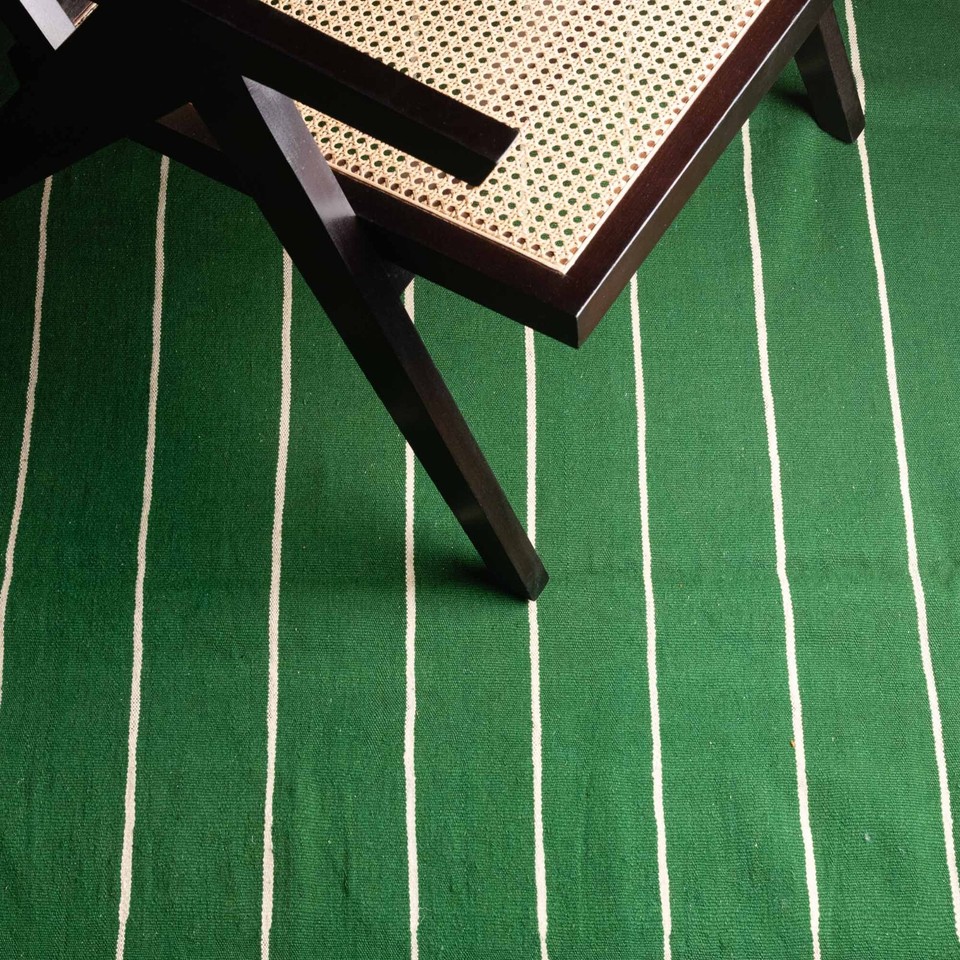 Green Scandinavian Handmade Wool Rug Striped Custom Size Living Room ...