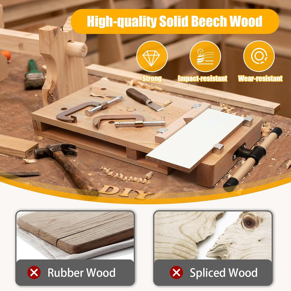 Woodworking Bench Vise - Hard Wood Vise for Workbench with 4 Bench Dogs ...