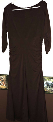 Miss Tina Stretch SQ Neck 3/4 Slv Empire Waist Ruched Brn jersey Midi ...