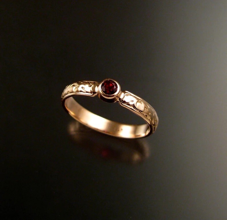 10K Yellow Gold With Simulated Round Red Ruby Women Bezel Set Wedding ...