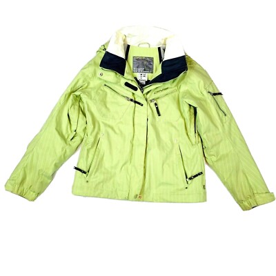 Descente DNA Women Sz 6 Green Stripe Hooded Snow Ski Full Zip Puffer ...