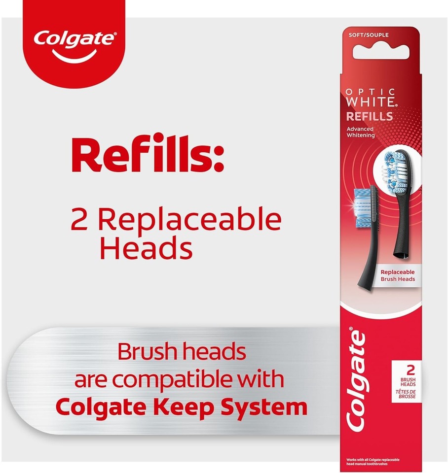 Colgate Optic White Replaceable Head Toothbrush Refill Heads, 2 count ...