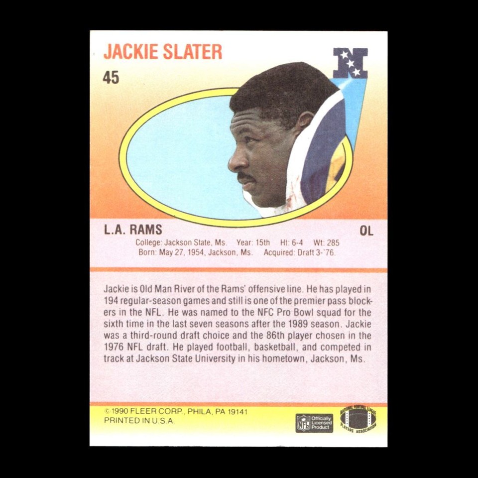 Jackie Slater 1990 Fleer Los Angeles Rams #45 R325A 44 | eBay