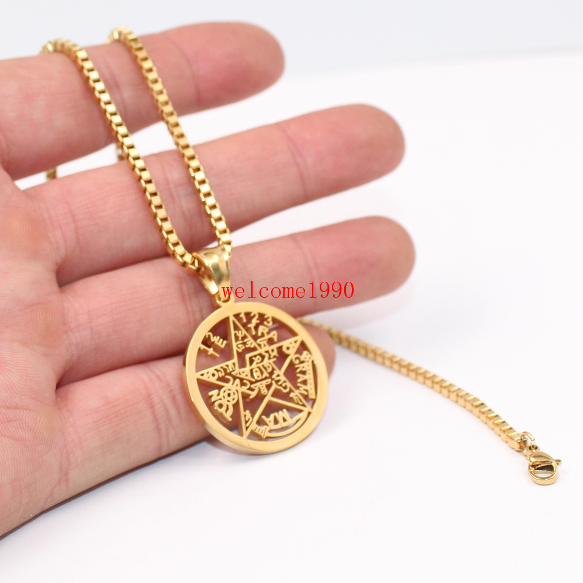 Gold Religious Stainless Steel satanic worship pentagram Pendant Chain ...