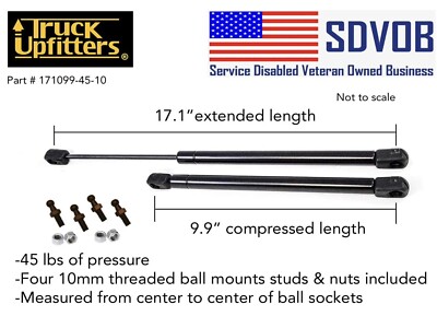 2 Truck Upfitters 17” 45lb gas struts, props, lifts for camper shell ...