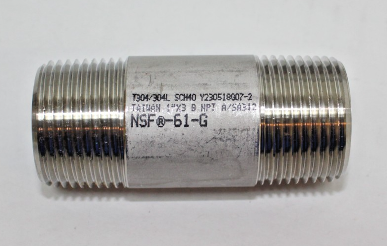 1" x 3" Standard Wall 304 Stainless Steel Threaded Nipple: Lot of 20 ...